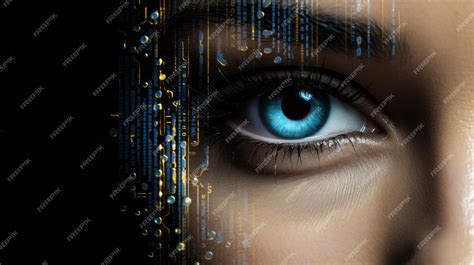 Premium Ai Image A Close Up Of A Womans Eye With Binary Code On It