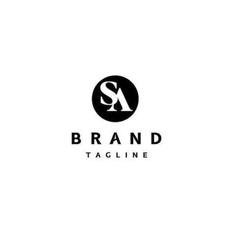 초기 문자 Sa 로고 디자인 미니멀리스트 이니셜 S 및 A 내부 블랙 서클 로고 디자인 프리미엄 벡터