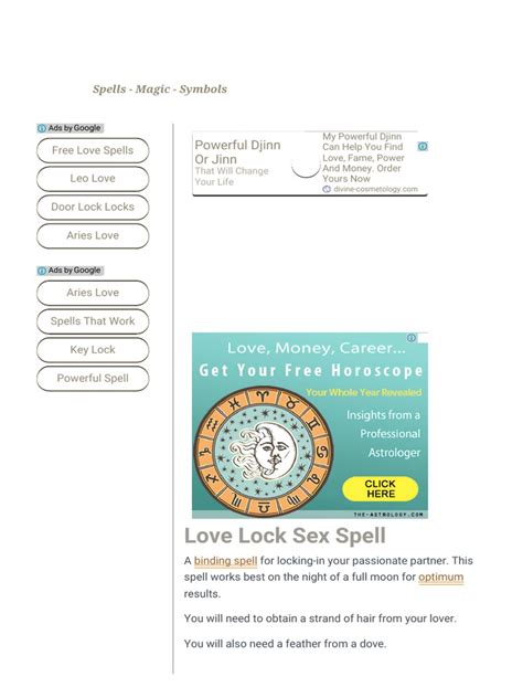 Love Lock Sex Spell Pdf Magic Paranormal Jinn