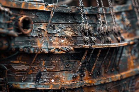 A Ship With A Rusty Hull And A Few Ropes Hanging From It Premium Ai