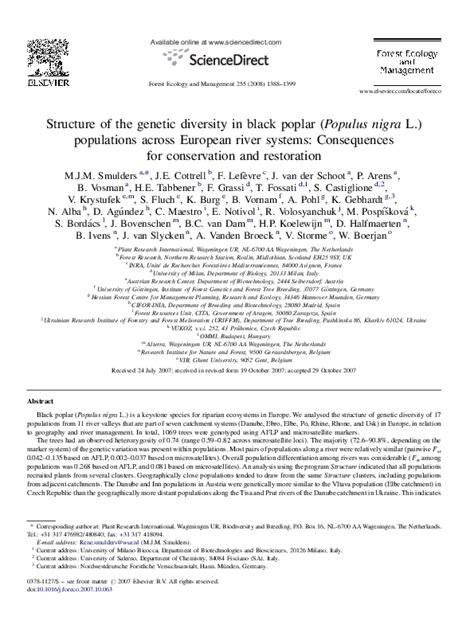 Pdf Structure Of The Genetic Diversity In Black Poplar Populus Nigra L Populations Across