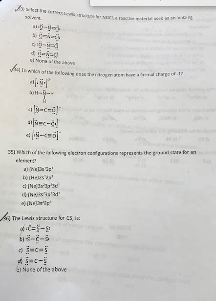 Solved Select The Correct Lewis Structure For Nocl A