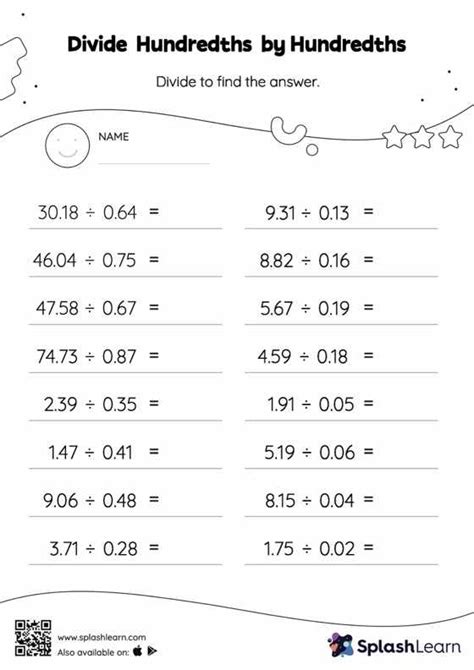 Divide Hundredths By Hundredths With Remainder Horizontal Division Worksheet