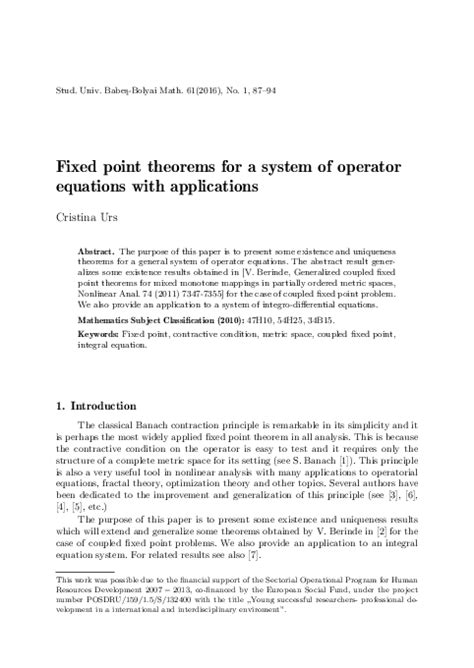 pdf fixed point theorems for a system of operator equations with
