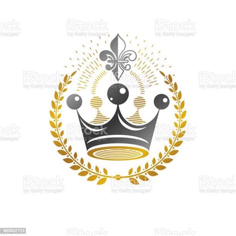 로얄 크라운 상징입니다 팔의 문장 학 외 투 절연 장식 아이콘 벡터 일러스트 흰색 바탕에 오래 된 스타일에 고 대 Icontype입니다 고풍스런에 대한 스톡 벡터 아트 및