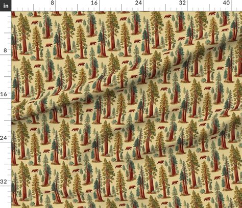 Forest Trees Redwood Bear Cub Woodland Nature Wildlife Fabric Spoonf