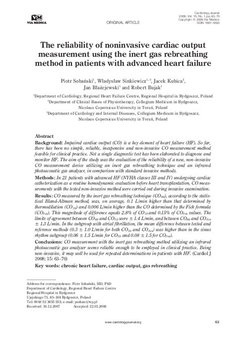 Pdf Reliability Of Noninvasive Cardiac Output Measurement By Whole Body Electrical