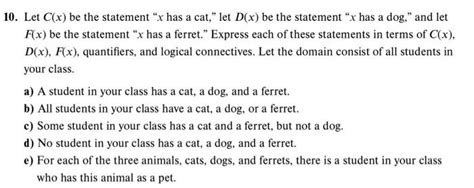 Solved 10 Let C X Be The Statement X Has A Cat Let Chegg Com