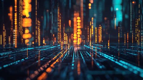 Cityscape Data Visualization With Glowing Lights And Digital