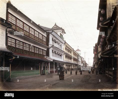 1890s Japan Brothels At Yoshiwara Red Light District Tokyo — Three Story Wooden Brothels