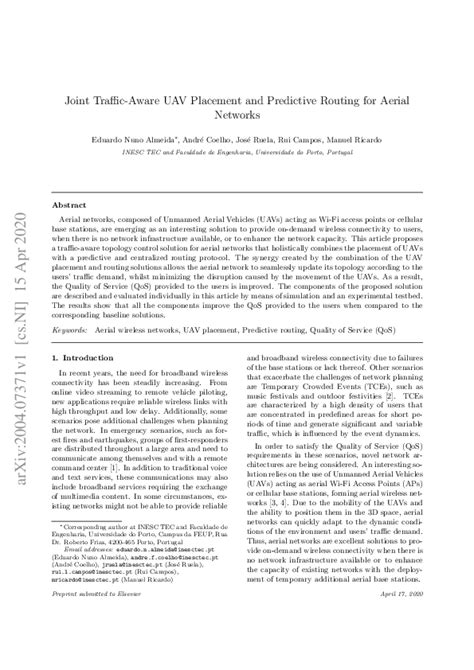 Pdf Joint Traffic Aware Uav Placement And Predictive Routing For Aerial Networks Jose Ruela