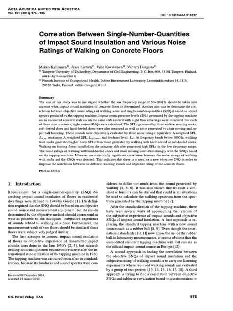 Correlation Between Single Number Quantities Of Impact Sound Insulation And Various Noise