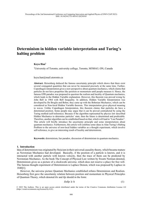 Pdf Determinism In Hidden Variable Interpretation And Turings Halting