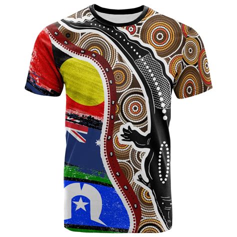 Australia T Shirt Australian Aboriginal Crocodile With Naidoc Flags