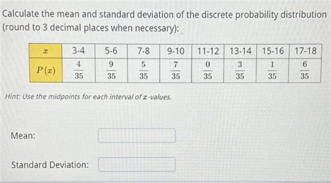 Solved Calculate The Mean And Standard Deviation Of The Chegg