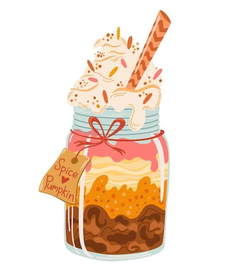 호박 스파이스 라떼 가을 전통 뜨거운 음료 크림 쿠키와 빨대가 있는 커피 포스터 인사말 카드 배너 직물 선물 셔츠 머그 또는