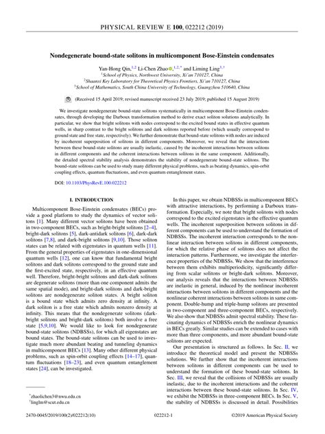 Pdf Non Degenerate Bound State Solitons In Multi Component Bose