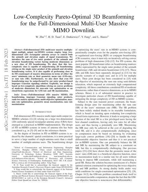 PDF Low Complexity Pareto Optimal D Beamforming For The Full Dimensional Multi User Massive