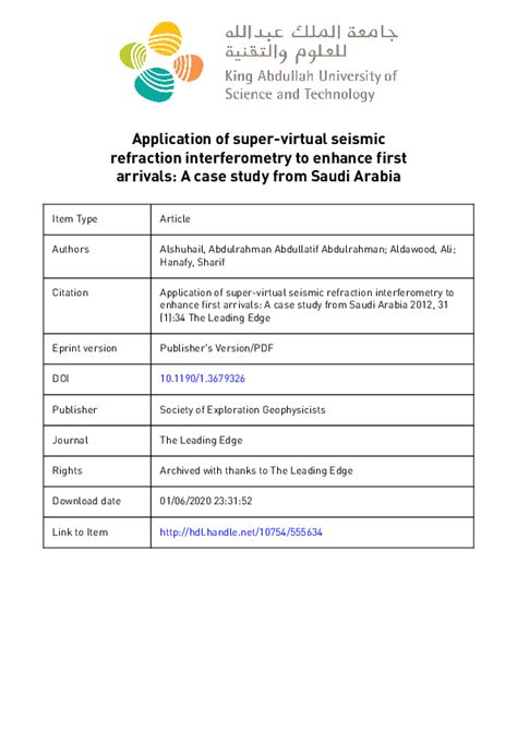 Pdf Application Of Super Virtual Seismic Refraction Interferometry To