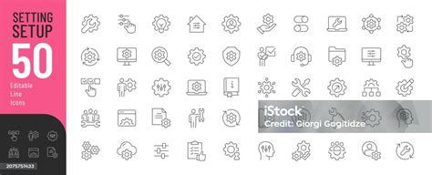 Setting Setup Line Editable Icons Set Stock Illustration Download Image Now Icon Symbol