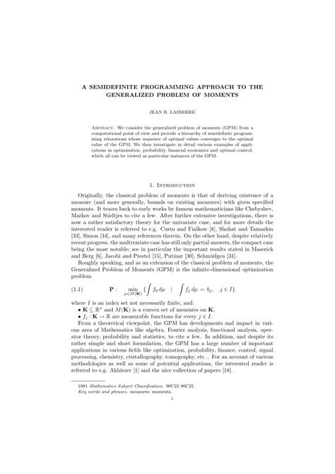 Pdf A Semidefinite Programming Approach To The Generalized Problem Of Moments
