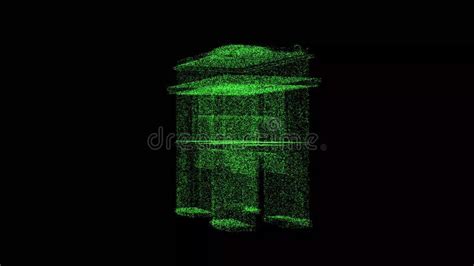 3d Arc De Triomphe Rotates On Black Background Object Consisting Of Green Flickering Particles