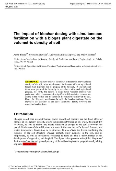 PDF The Impact Of Biochar Dosing With Simultaneous Fertilization With A Biogas Plant Digestate