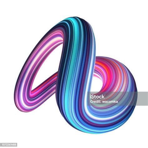 3d 렌더링 추상적인 배경 현대 곡선된 모양 루프 화려한 라인 네온 빛 핑크 블루 캔디 색상 흰색 절연 왜곡된 개체 가상현실에 대한 스톡 사진 및 기타 이미지 Istock