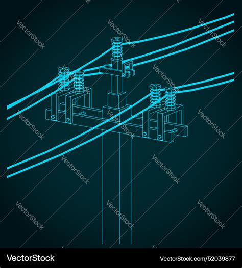 High Voltage Power Lines With Wires Technical Vector Image