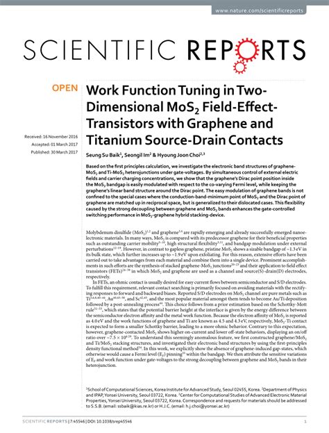 Pdf Work Function Tuning In Two Dimensional Mos2 Field Effect