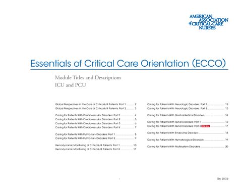 Ecco Syllabus Ecco Syllabus Essentials Of Critical Care Orientation
