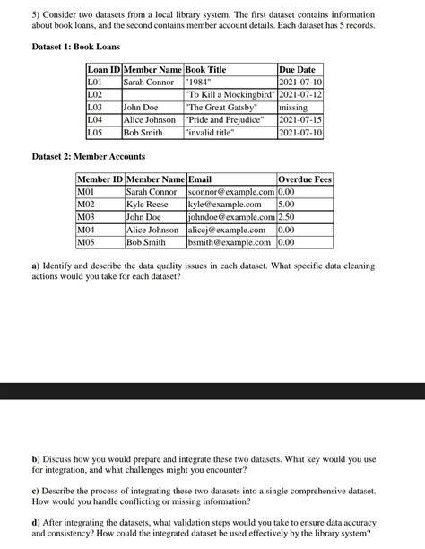 Solved Consider Two Datasets From A Local Library System
