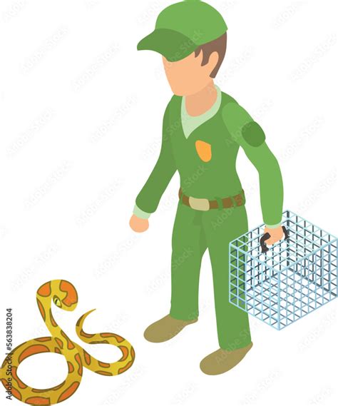 Tiger Python Icon Isometric Vector Man In Green Uniform Near Python