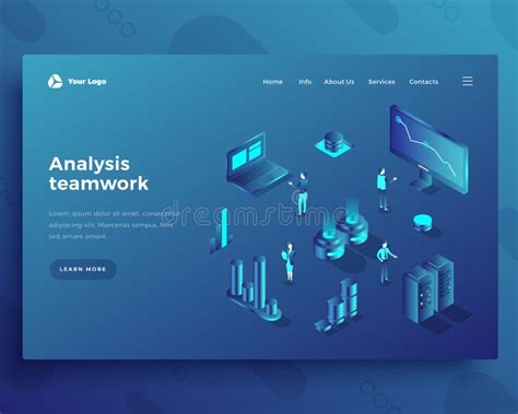 Teamwork Analysis Isometric Landing Page Template Workplace Cooperation