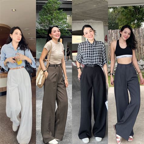 กางเกงเอวสูงเหนือสะดือ2นิ้วขายาว ทรงกระบอกใหญ่ Shopee Thailand