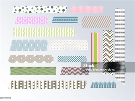접착 테이프 다채로운 무늬와 시 테이프 조각 세트 벡터 장식 스카치 컬렉션 0명에 대한 스톡 벡터 아트 및 기타 이미지 0명 Washi Paper 기하 Istock