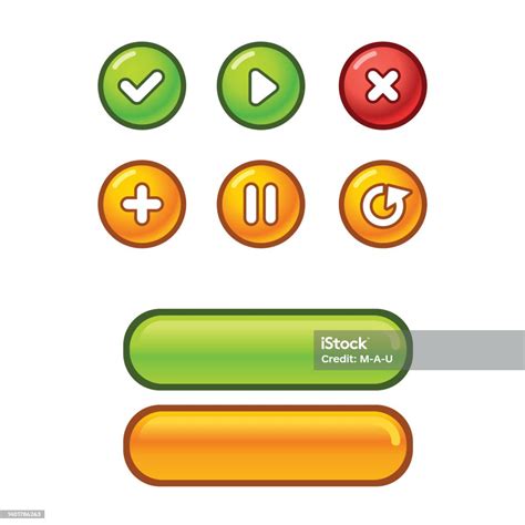 버튼의 게임 Ui 세트 2d 게임을 구축하기위한 Gui 디자인 벡터 2차 도형에 대한 스톡 벡터 아트 및 기타 이미지 2차