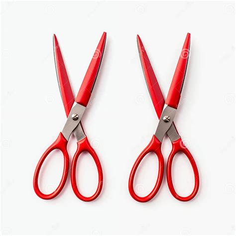 Pair Of Red Scissors With Stainless Steel Blades On White Background