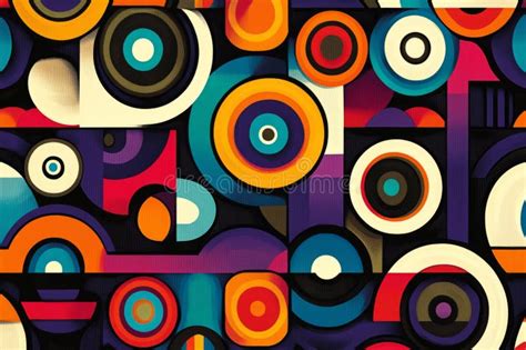 Vibrant Geometric Shapes And Circles Create A Dynamic Visual Effect Blending Retro And Modern
