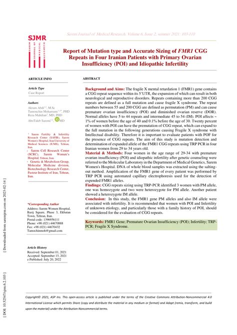 Pdf Report Of Mutation Type And Accurate Sizing Of Fmr1 Cgg Repeats