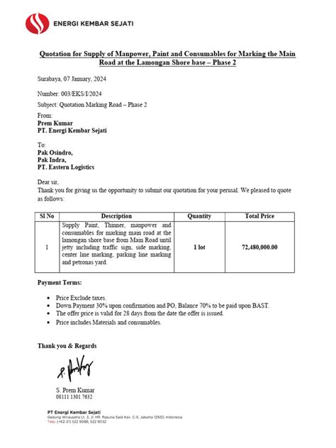 Manpower Supply Quotation Eks To Project Marking Road Phase 2 Pdf