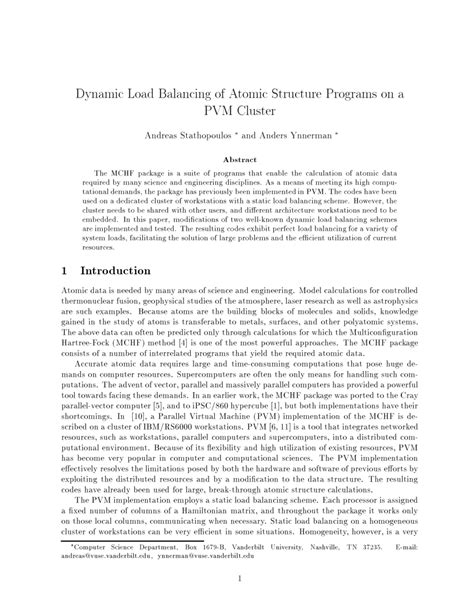 Pdf Dynamic Load Balancing A Atomic Structure Programs On A Pvm Cluster
