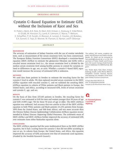 Pdf Cystatin Cbased Equation To Estimate Gfr Without The Inclusion Of Race And Sex