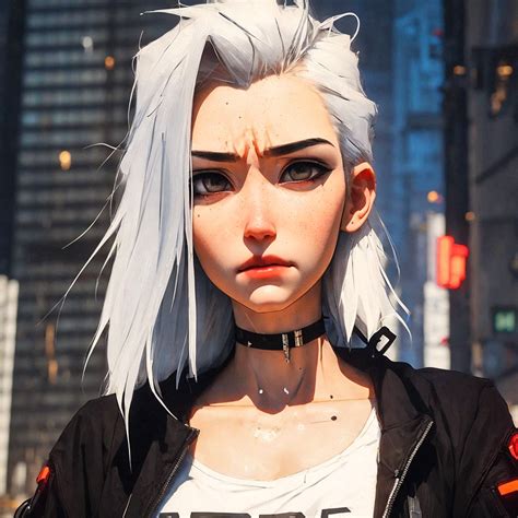 A Woman With White Hair And Piercings Standing In The Street