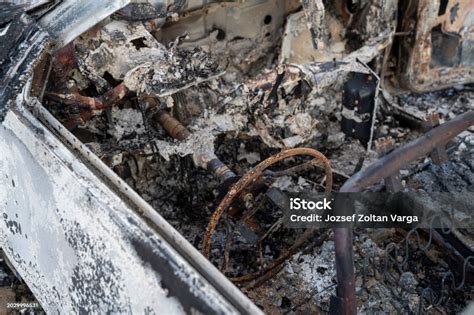 A Burned Out Car Burnt Car In The Field Car Fire Vehicle Fire Due To