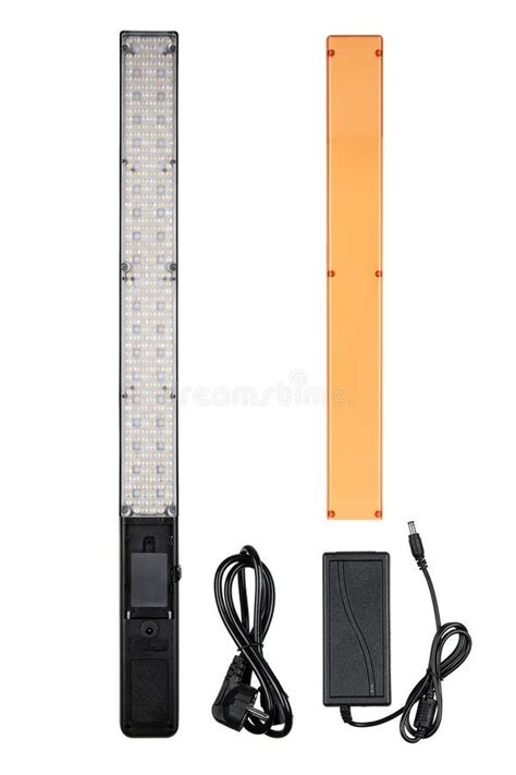 Led Light Panel With Power Adapter And Orange Filter Isolated On White