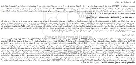 مزایده فروش سه دانگ مشاع از شش دانگ اعیان یک دستگاه آپارتمان مسکونی به مساحت 79 38 مترمربع