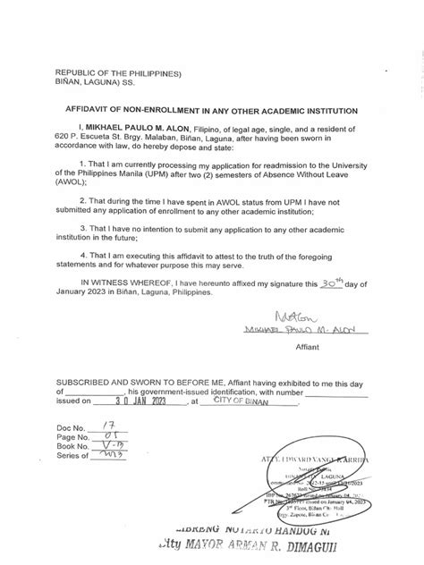 Affidavit Of Non Enrollment Pdf