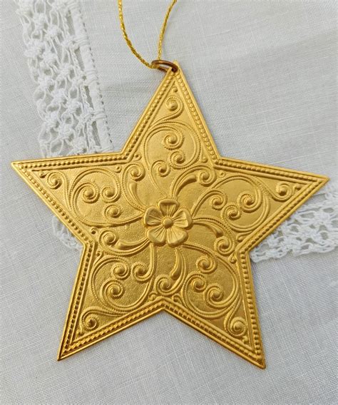 Gold Guilded Metal Five Pointed Star Christmas Ornament Etsy