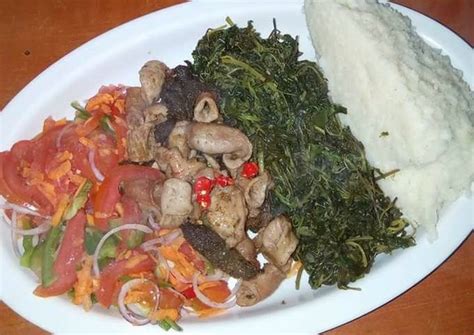 Fried Matumbo Kachumbari Boiled Dodo And Ugali Recipe By Makena Cookpad